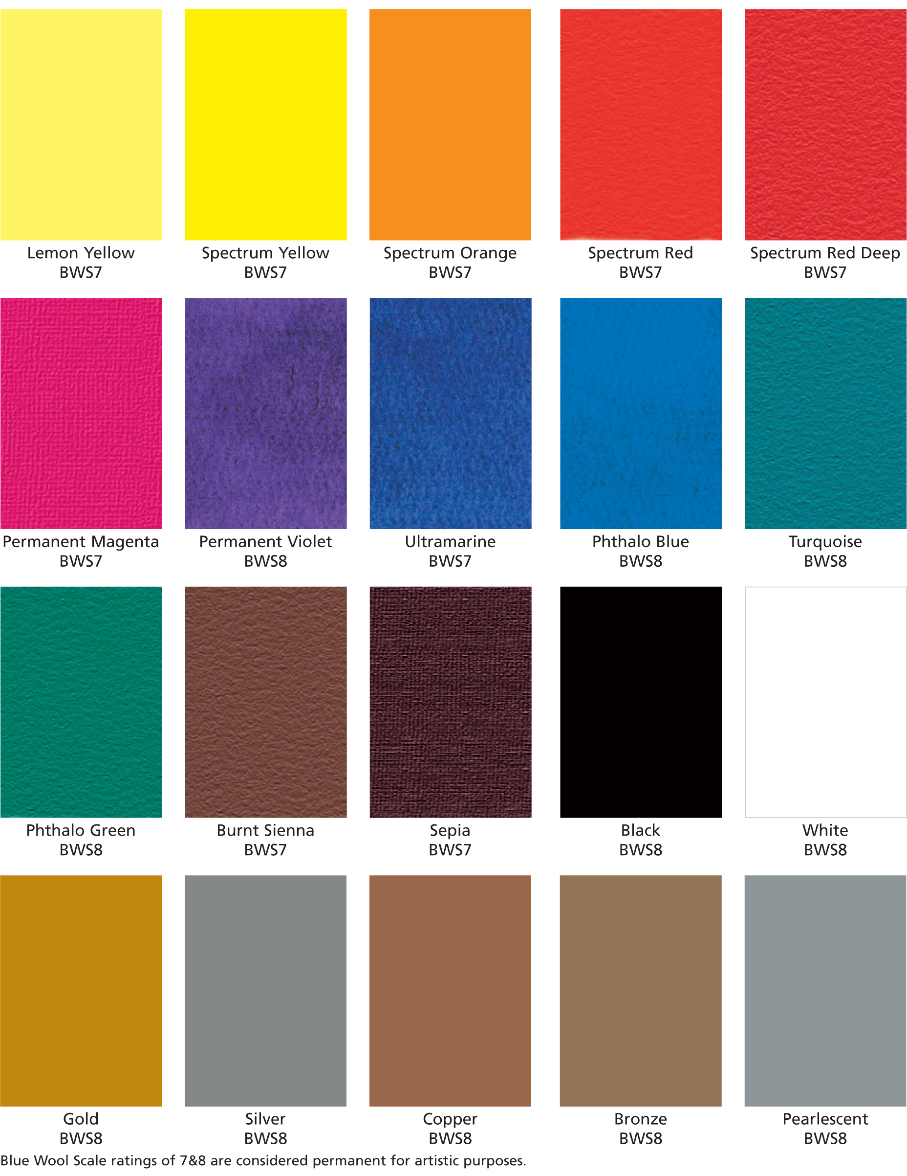 Colour Chart For Art Spectrum Ink