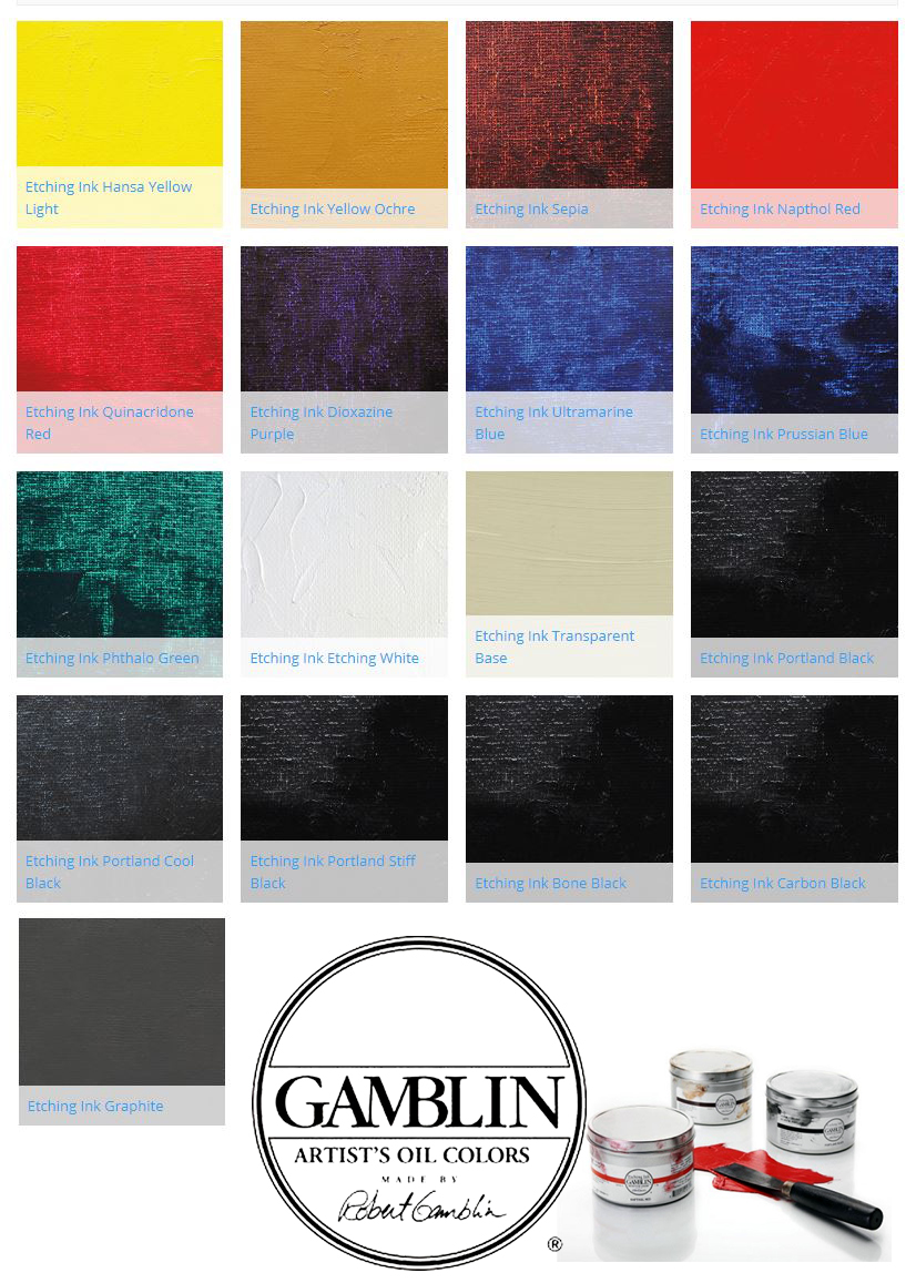 Colour Chart for Gamblin Etching Inks